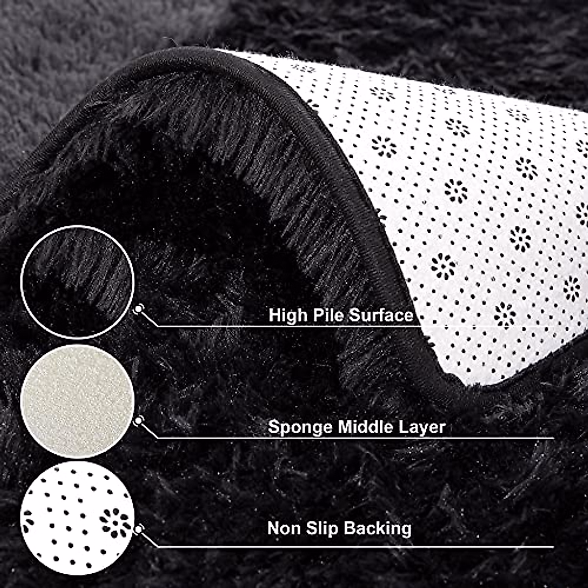 Foxmas Large Area Rugs for Living Room Bedroom 5x8 Feet, Fluffy Kids Room Plush Shaggy Nursery Rug Furry Throw Carpets for Boys Girls, College Dorm Fuzzy Rugs Home Decorate Rug, Black