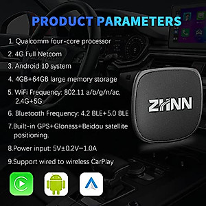 ZHNN Android 11 CarPlay AI Box 2023, 3+32G, Multimedia Video Box Support Wireless Car Play & Android Auto, Stream Netflix/YouTube/Spotify to Your Car, 4G Network, 2.4G+5G WiFi Bluetooth 5.0