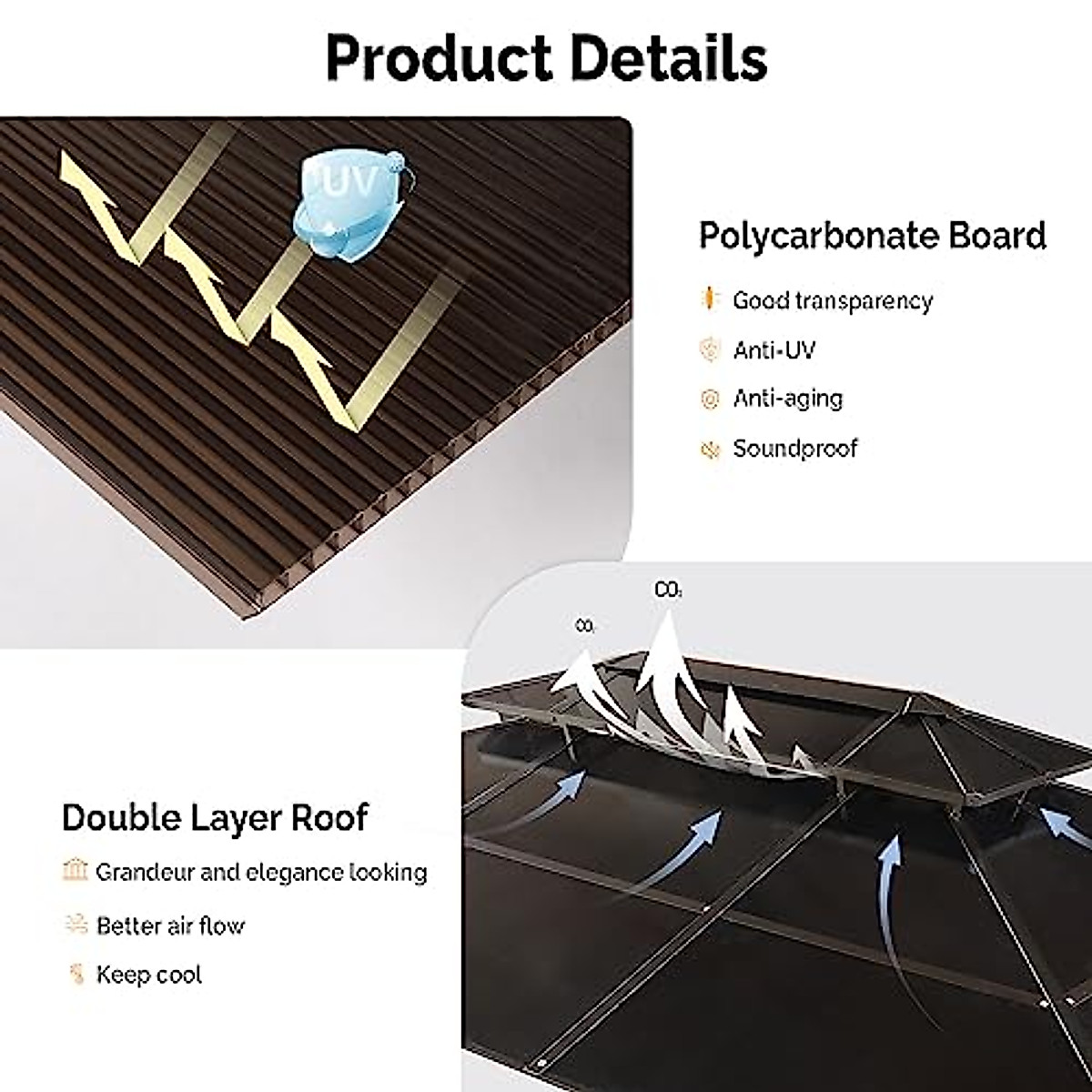 VINGLI 10’ x 13’ Outdoor Hardtop Gazebo Polycarbonate Double Roof Canopy Aluminum Frame Pavilion with Curtains and Netting Patio Gazebo