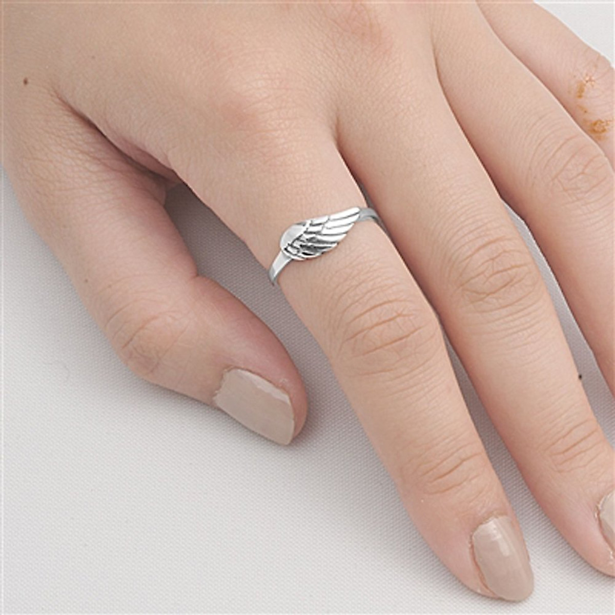 Angel Wing Polished Ring New .925 Sterling Silver Biker Band Size 4