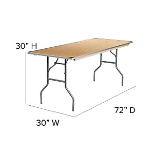 Flash Furniture Fielder 6-Foot Rectangular HEAVY DUTY Birchwood Folding Banquet Table with METAL Edges and Protective Corner Guards