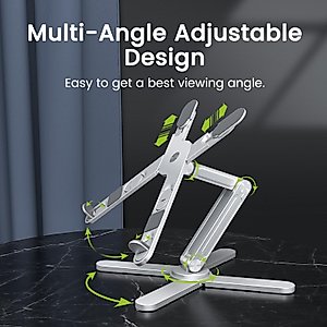Lepow Portable Monitor Stand for Desk, Adjustable Laptop Riser ABS+Silicone Foldable Portable Monitor Holder, Space-Saving and Stable Notebook Stand for Below 15.6” Portable Monitor, Laptops,Tablet