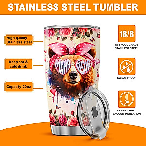 Mama Bear Nutrition Facts, Cups Handle Mother Women Mothers For Funny Coffee Tumblers Insulated Mom Day, Tumbler 20 Oz With Lid And Straw, Mama Bear Gifts