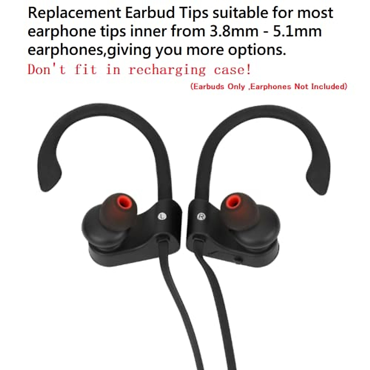 CYADCI Replacement Earbud Tips Silicone Earbud Tips Ear Gels Fit for Inner Hole from 3.8mm - 5.1mm Earphones 9 Pairs Earbud Replacement Tips Medium, Black-Red