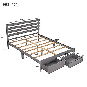 Morhome Queen Size Platform Bed Frame with 2 Storage Drawers, Upholstered Wooden Slats Support, No Box Spring Needed, Easy Assembly