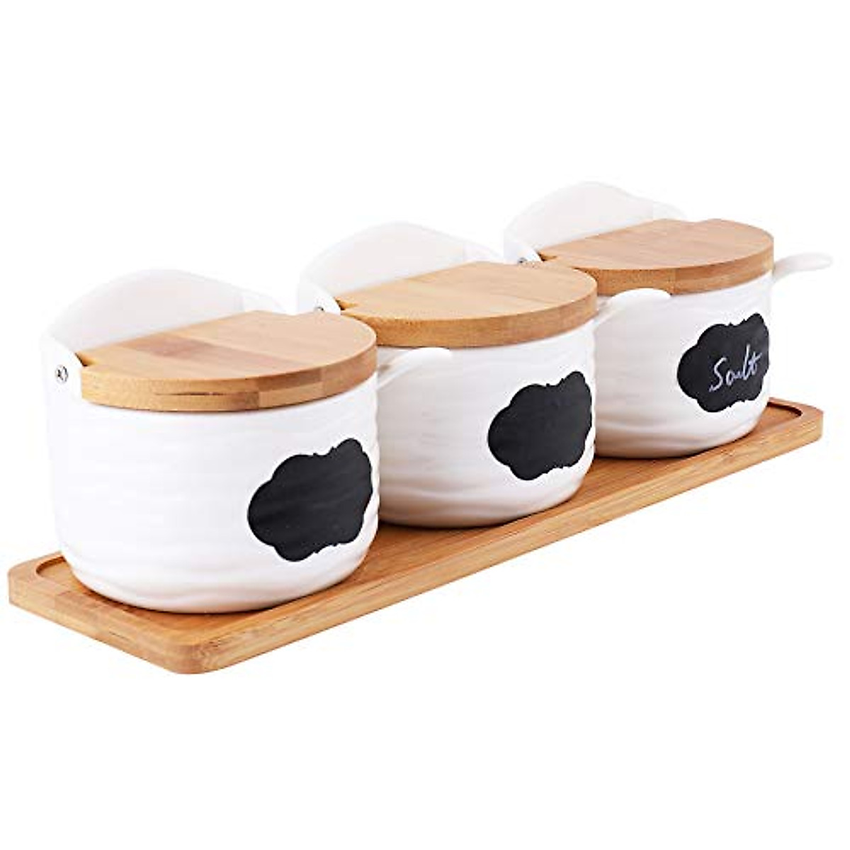 Lawei 3 pack Ceramic Sugar Bowls Set - 9 oz Porcelain Condiment Jar Spice Container with Spoons and Lids for Home and Kitchen