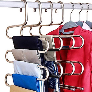 DOIOWN S-Type Stainless Steel Clothes Pants Scarf Hangers Closet Storage Organizer for Pants Jeans Scarf Hanging (14.17 x 14.96ins) (1-Piece)