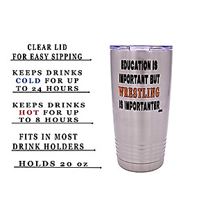 Rogue River Tactical Funny Wrestling 20 Oz. Travel Tumbler Mug Cup w/Lid Education Important Wrestler Gift Idea