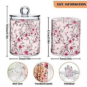 MNSRUU 2 Pack Qtip Holder Organizer Dispenser Pink Cherry Tree Bathroom Storage Canister Cotton Ball Holder Bathroom Containers for Cotton Swabs/Pads/Floss