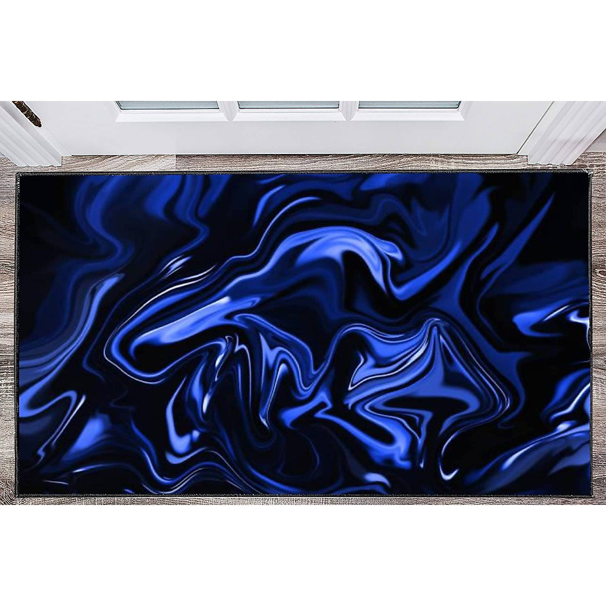 D1KV9Z46FE Modern 3D Home Area Rugs Marble Blue Black Neon Abstract Wave Sea Night Marbled Texture Carpets Non-Slip Extra Size Yoga Mat Runner Rug for Living Room Bedroom Girls Playroom Decor, 6x9 ft