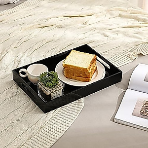 BEYLANG Glossy Black Sturdy Acrylic Serving Tray with Handles-12x20Inch-Serving Coffee,Appetizer,Breakfast,Butler-Kitchen Countertop Tray-Makeup Drawer Organizer-Vanity Table,Ottoman Tray-Decorative