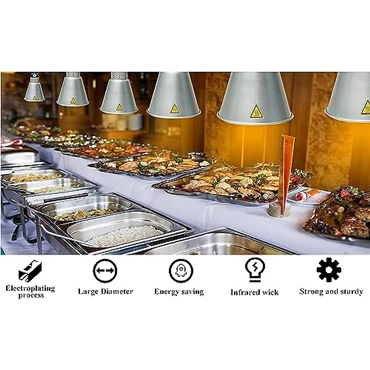 LINKANRUO Food Warmer Lamp Food Heat Lamp with Bulb 250W Commercial Food Service Heat Lamps Catering190mm Food Heating Lamp Restaurant Hanging Chandelier Lamps