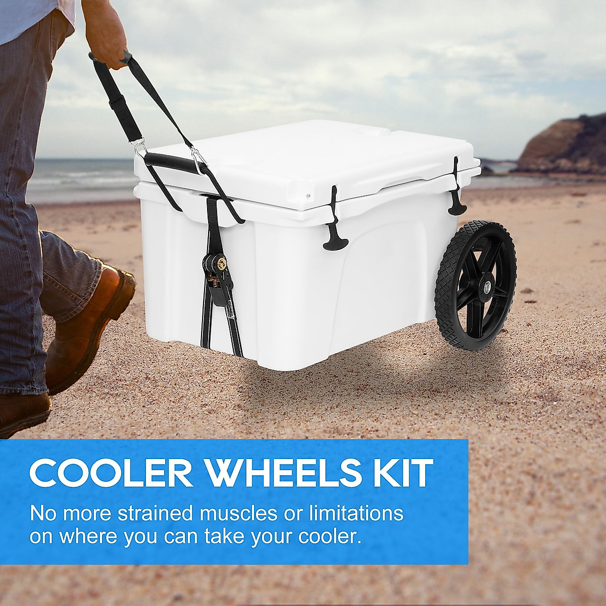 FERUERW Upgraded Cooler Wheel Kit, Universal Cooler Cart Kit for Heavy-Duty Coolers,15.5 in to 17.5 in Wide Coolers, All Terrain 12 Inch Wheels&Ratchet Straps, Roller Accessories for Camping & Beach