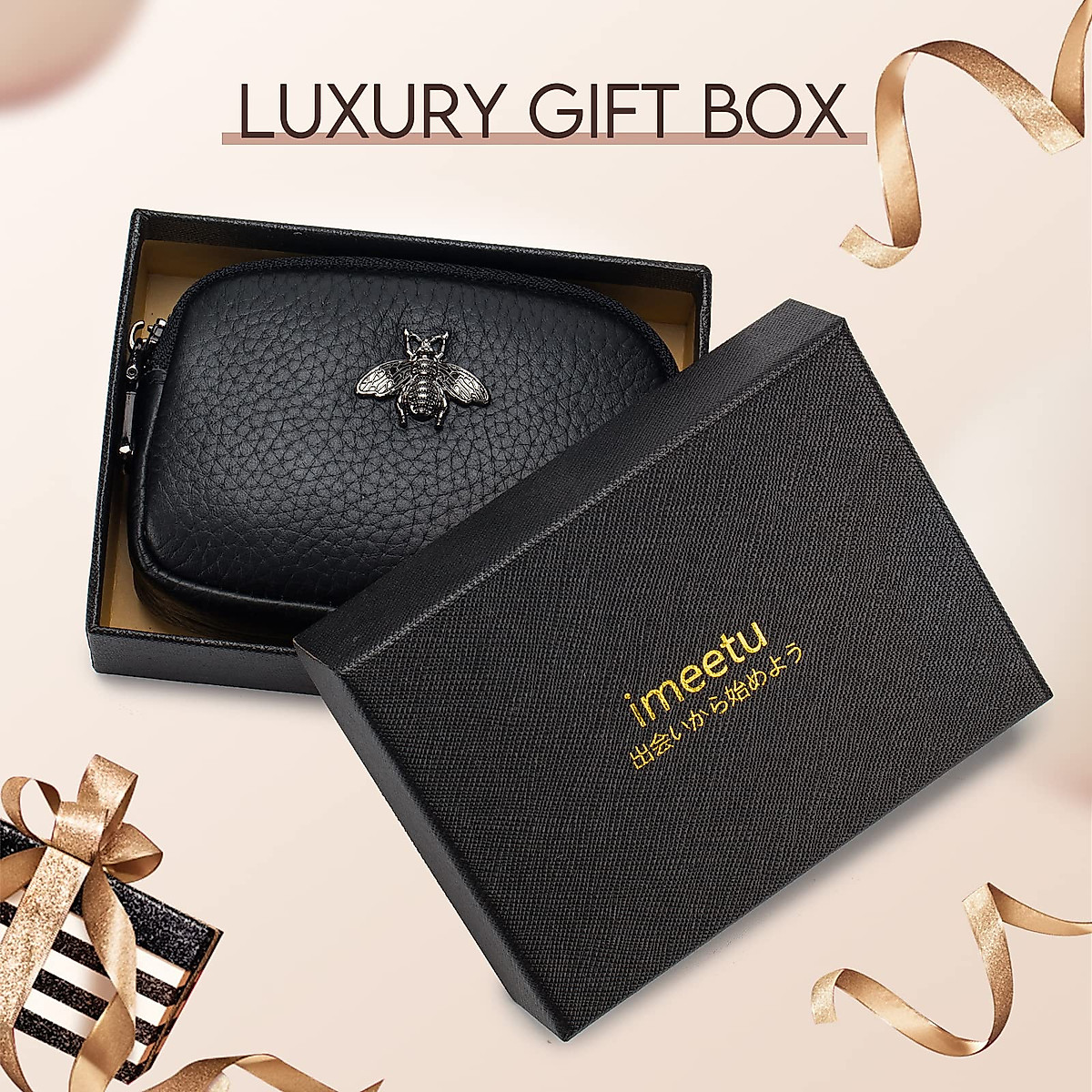 imeetu Women Leather Coin Purse, Small 2 Zippered Change Pouch Wallet(Green)