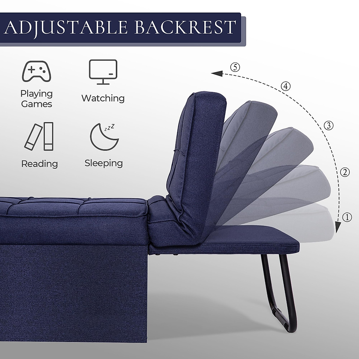 Seogwisam Convertible Sofa Bed,4 in 1 Multi Function Ottoman Bed,Assembly-Free Chair Bed Sleeper with Adjustable Backrest and Pillow-Navy Blue 28" W