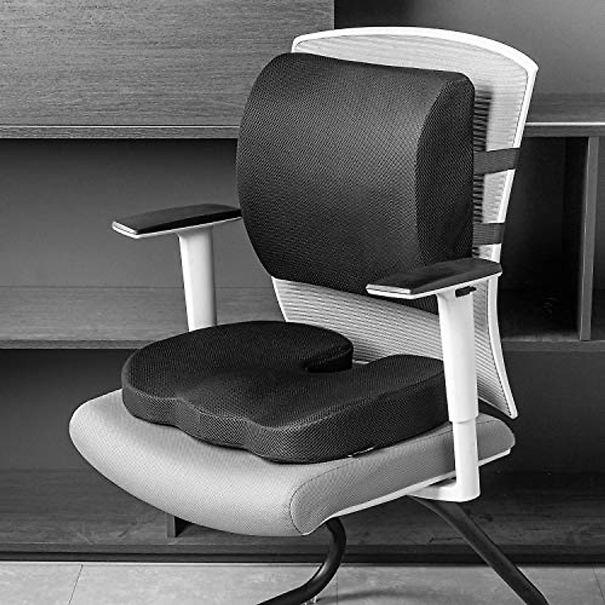 Amazon Basics Seat Cushion & Lumbar Support, Memory Foam, Black, 2-Pack