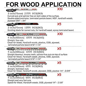 50-Piece Contractor Jigsaw Blades Set with Storage Case, MRCGTCE Assorted T-Shank Jig Saw Blades for Metal, Wood and Plastic Cutting(T118A,T118B,T118G,T127D,T123X,T101AO,T101B,T101BR,T101D,T144D)