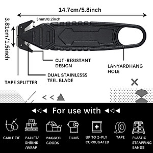 Therwen 30 Pcs Safety Box Cutter Knife of Stainless Steel Concealed Blade Package Opener with Tape Splitter for Carton Cardboard Wrap Letter Work Bag Straps Film Utility Tool, Black