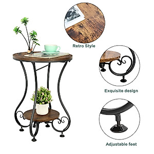 X-cosrack Round End Table, Industrial Retro Round Side Table for Small Spaces, Coffee Table for Living Room Balcony Bedroom Office,Stable Wood and Metal Frame,17.72" L x 17.72" W x 24.22" H