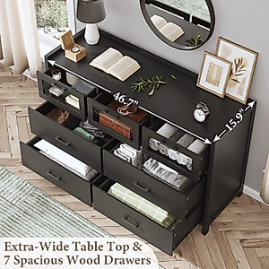 AOGLLATI Dresser for Bedroom, Chest of Drawers with LED Lights, 7 Dresser, Wide Storage Organizer Unit Wood Frame and Wooden Drawers, Entryway, Closet 7 Drawer-Black