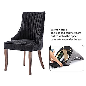 mikibama Linen Dining Chairs Set of 2 Channel Tufted Kitchen Dinner Chair Comfy Fabric Upholstered Accent Chair for Dining Room with Solid Wood Legs (Black)