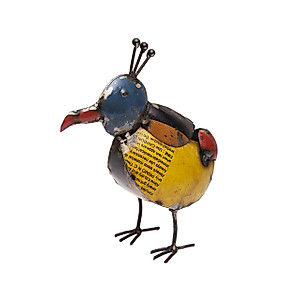 DeKulture Bird with Crest Figurine: Handmade Recycled Iron, Bird Statues for Living Room, Wildlife Decor (9x4x10.5 Inches)