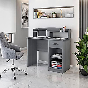 Techni Mobili Modern Office Hutch Writing Desk, Grey