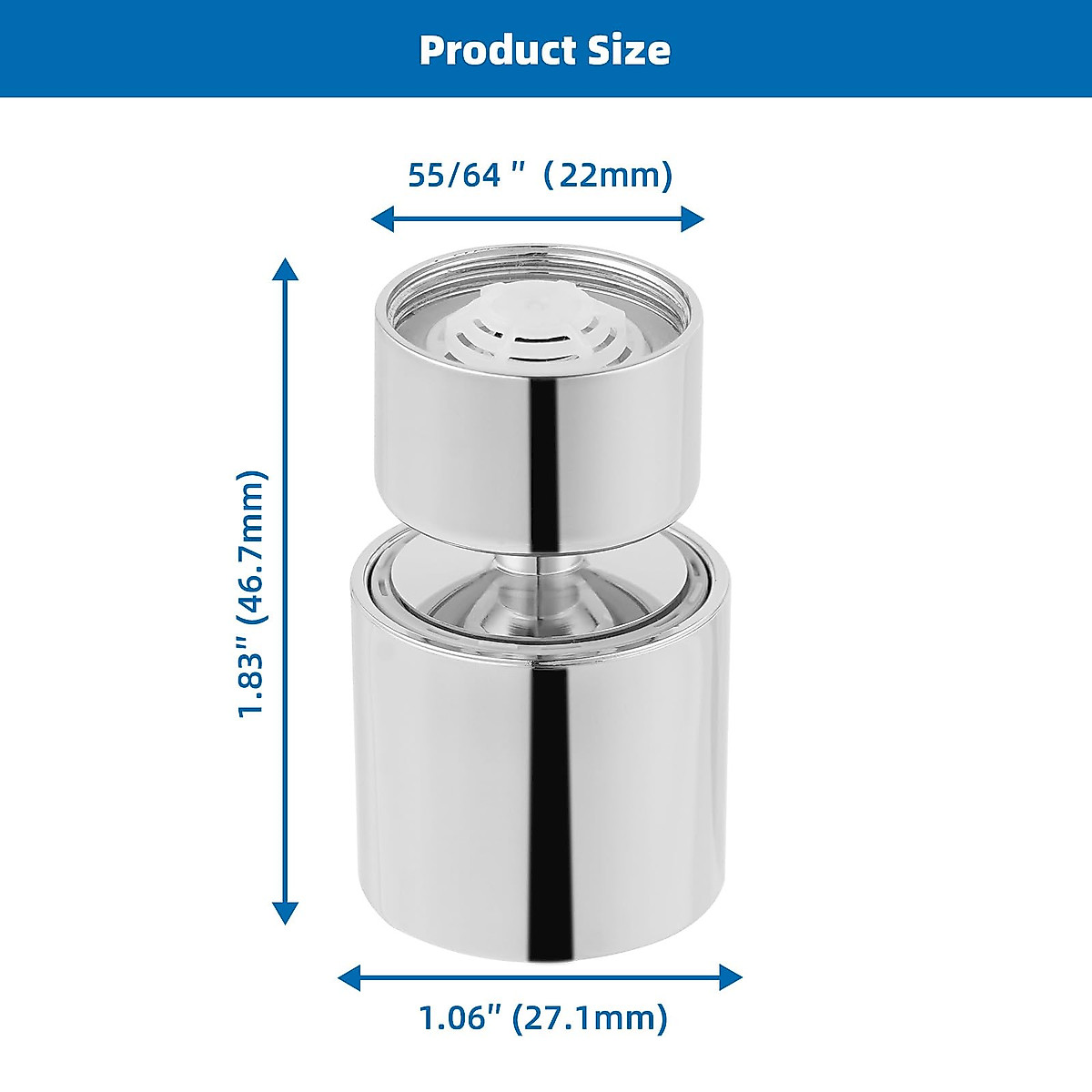 Hibbent NSF/ANSI/CAN 61 Certified Faucet Aerator, CUPC Certification 360° Swivel Kitchen Faucet Aerator, 2 Flow Sprayer Modes Water Saving Faucet Extender-55/64"-27UNS Female Thread/Polished Chrome