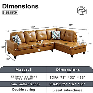 A Ainehome Living Room Sofa Set 2 Pieces Sectional Sofa Set, L-Shape Sofa Faux Leather Couch with Chaise for Living Room/Office/Apartment (B-Ginger, Right Hand Facing)