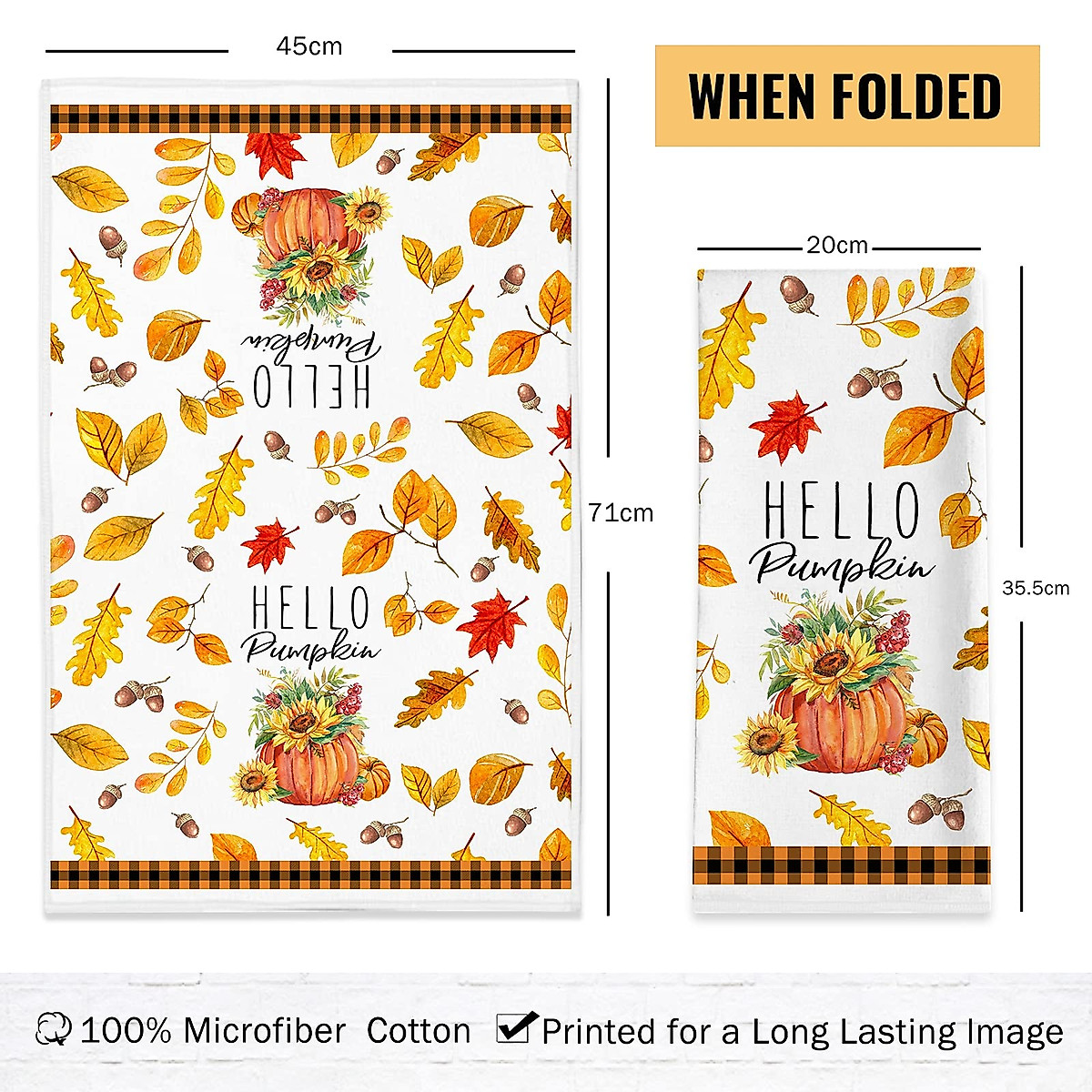 Bonsai Tree Fall Hand Towels Bathroom, Autumn Pumkins Gnomes Kitchen Towels 18”x28”, Buffalo Plaid Truck Maple Leaves Seasonal Dish Tea Towel Housewarming Gifts Decor for New Home Sets of 2