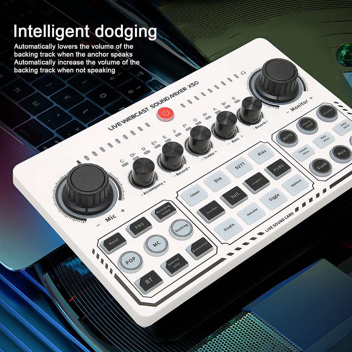 Professional Audio Mixer, Podcast Equipment Bundle, USB External Sound Card with 12 Warm Up Sound Effects, Live Sound Card and Audio Interface for Live Streaming Podcast Recording