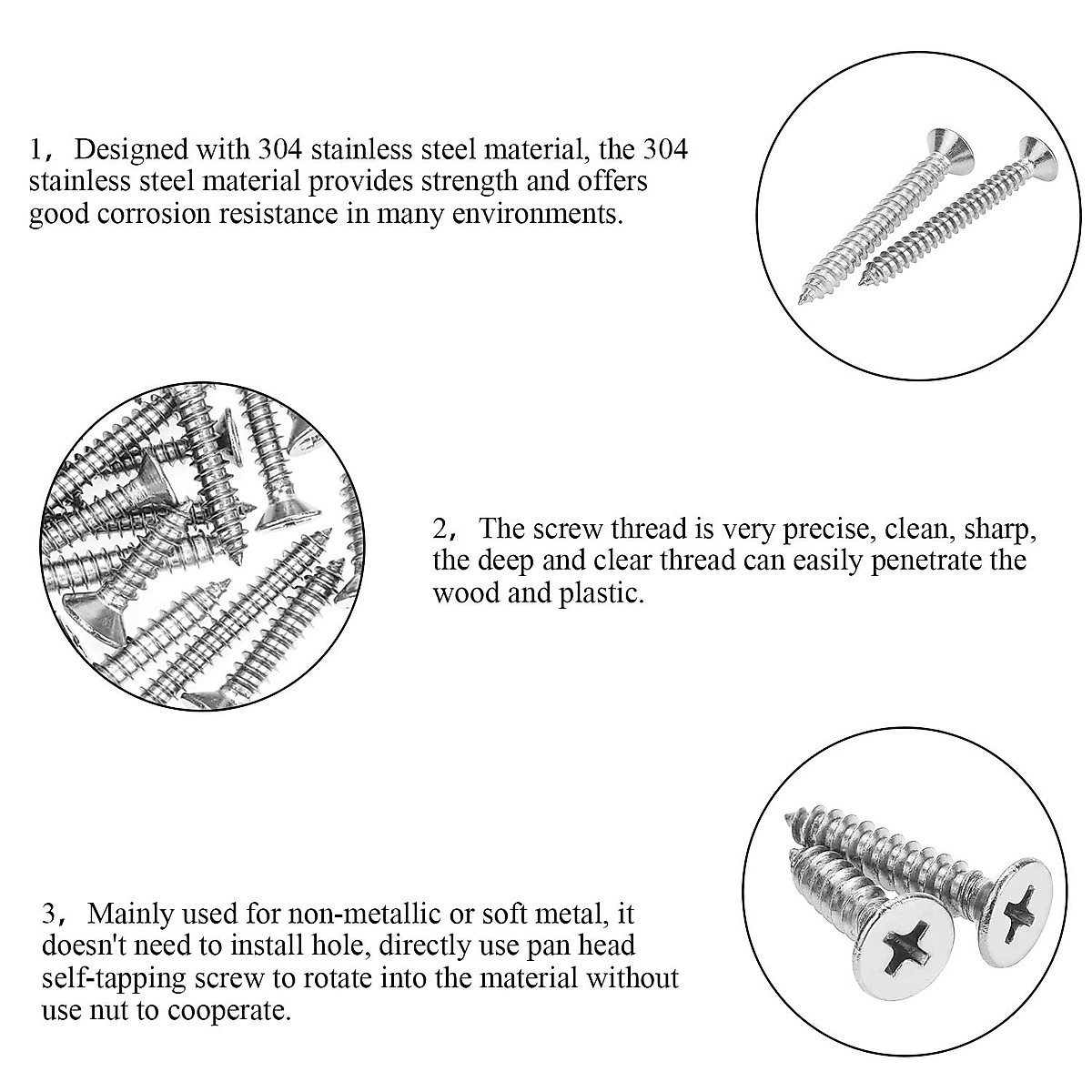 DYWISHKEY 320 Pieces #6#8#10 Stainless Steel 304 Phillips Flat Head Self-Tapping Screws, Wood Screws Assortment Kit