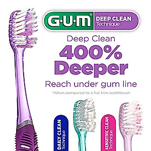GUM - 525E Technique Deep Clean Toothbrush with Quad-Grip Handle, Compact Head & Soft Bristles, 3 Count
