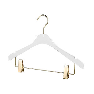 Nisorpa Acrylic Hangers with Clips, 10 Pack Clear Plastic Hangers Non-Slip with Golden Chrome Steel Hook, Clothes Hangers Space Saving Hanger for Dresses Suit Jacket Sweater Blouse