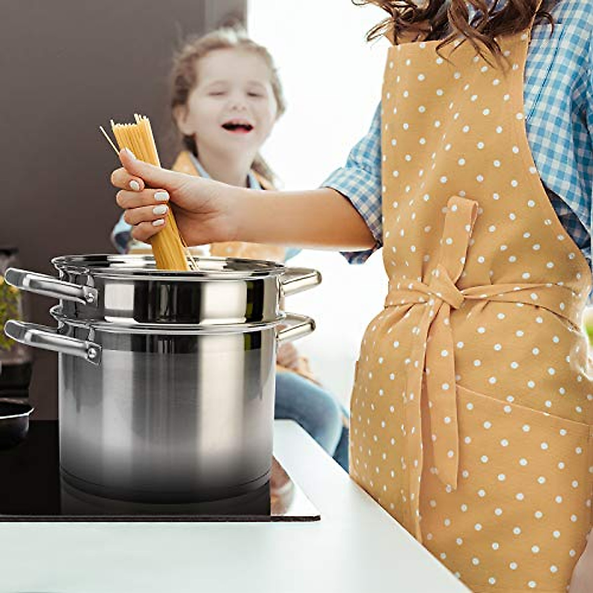 Duxtop Professional Stainless Steel Pasta Pot with Strainer Insert, 4PC Multipots Includes Pasta Pot & Steamer Pot, 8.6Qt Induction Stock Pot with Glass Lid, Impact-Bonded Technology