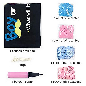 UNIIDECO Gender Reveal Balloon Drop Bag Boy or Girl What will it be? Baby Sex Reveal Pink And Blue Balloons Party Decorations Kit Supplies Favors