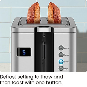 Chefman 2-Slice Digital Toaster, Pop-Up, Stainless Steel, Extra-Wide Slots For Bagels, Defrost, Reheat, Cancel Functions, Removable Crumb Tray
