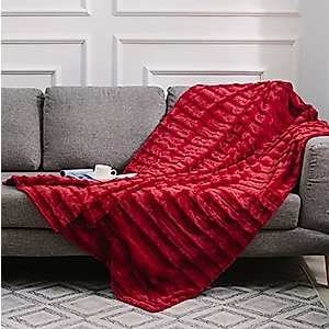 Cheer Collection Faux Fur Blanket, Luxurious Blanket for Couch, Throw Blanket, 60" x 70" inches, Red Maroon