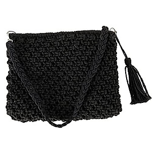 AZWBAG Straw Crossbody Bag for women tassel handmade shoulder bag Casual Beach Summer Beach Envelope Clutch Straws Wallet (Black)