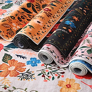 Rugcomf Door Mat Indoor Entrance 2x3 Rug Machine Washable Boho Floral Small Area Rug Non-Slip Low Pile Throw Rugs for Entryway, Kitchen, Front Door Indoor Entrance, Entry, Kids Room (Beige)