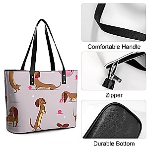 Womens Handbag Dachshund Dog Pattern Leather Tote Bag Top Handle Satchel Bags For Lady