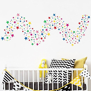 ANFRJJI Colorful Star Wall Sticker - Colorful Star Wall Decal - Colorful Star Wall Art - PVC Removable Wall Decor for Kids Room - Rainbow Colors Primary 6 Colors Star Decals - 318 piece Color Stars