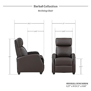 Lexicon Barbal 27" W Faux Leather Push Back Recliner Chair, Dark Brown