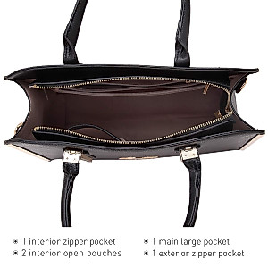 Dasein Women Large Handbag Purse Vegan Leather Satchel Work Bag Shoulder Tote with Matching Wallet (Black)