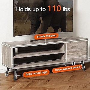 Retro TV Stand with Storage Cabinet for TVs up to 55 inch, TV Console for Media, Mid Century Modern TV Stand & Entertainment Center, Grey Wooden TV Stand for Living Room/Bedroom, Grey Wash, APRTS01G
