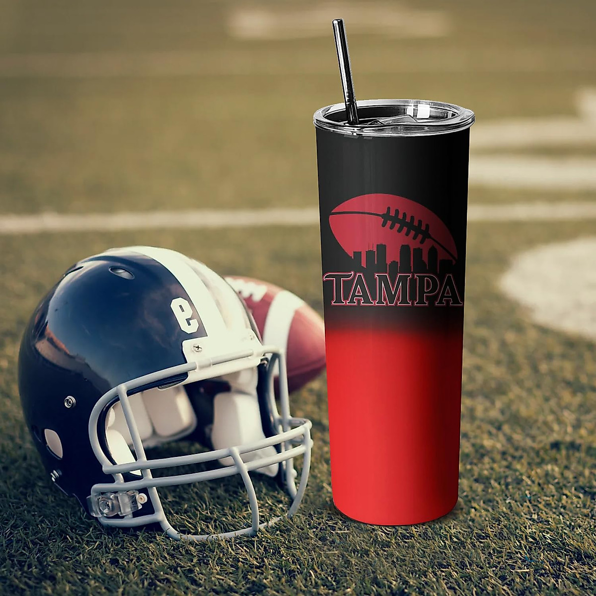 Tampa Classic Stainless Steel Tumbler with Lid and Straw, City Football Fans Gifts,20oz Football Team Skinny Travel Mug Tumbler Cup Water Botter