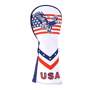 GOOACTION USA Eagle Golf Club Fairway Wood Head Cover American Stars Stripes Flag Pattern Design Leather Patriotic 3 5 Woods Headcover