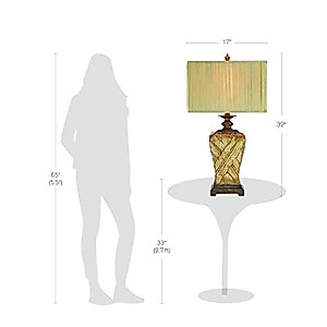 Catalina 21908-000 Traditional 3-Way Wrapped Leaf Table Lamp and Rectangular Pleated Fabric Shade, 32", Antique Gold