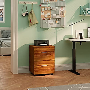 Maxtown 2 Drawer Mobile File Cabinet, Mobile lateral File Cabinet with Storage, Wood Filing Cabinet Under Desk, Printer Stand with Rolling, Teak