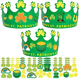 ceiba tree St. Patrick's Day Crown Crafts Kit 24 Pack Shamrock Paper Hats with Stickers for Kids Party Favors